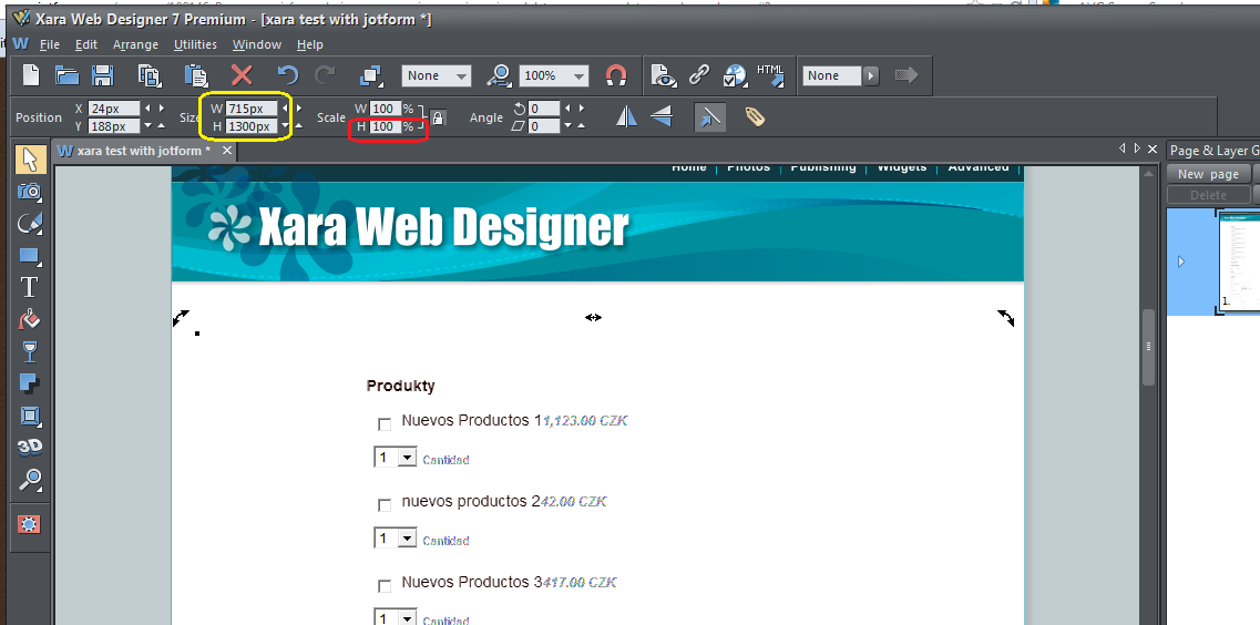 Cambiando la altura en Xara 7